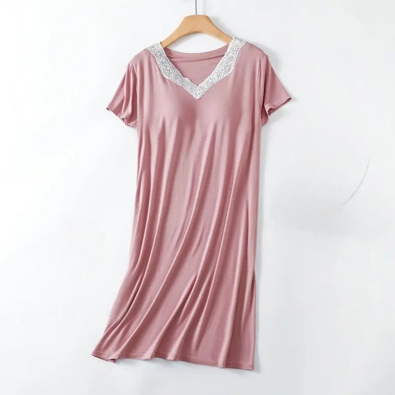 Nightdress Nightie With Inbuilt Bra Built In Bra V Neck Lace – Undo ...