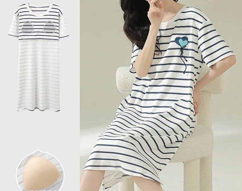 Nightie with Inbuilt Chest Pads Cute Designs Cotton Plus size availabl ...